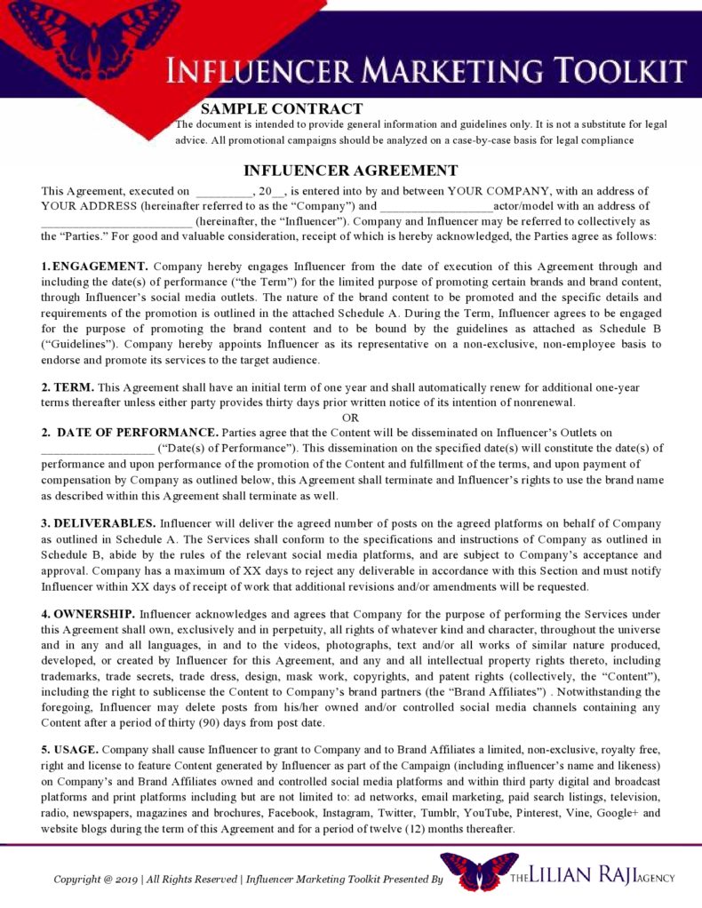 40 Influencer Contract Templates & Agreements [Word]