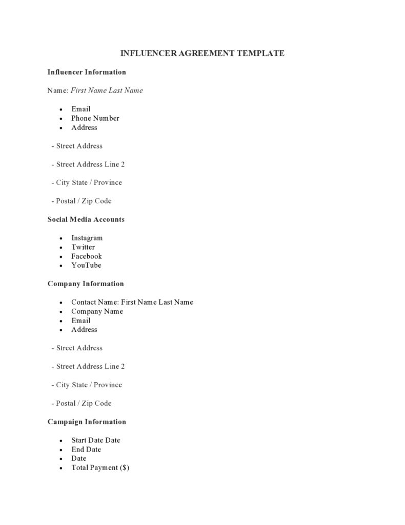 40 Influencer Contract Templates & Agreements [Word]