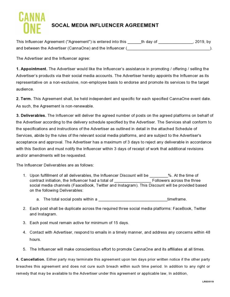 40 Influencer Contract Templates & Agreements [Word]