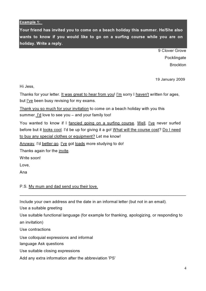 The Format Of Informal Letter
