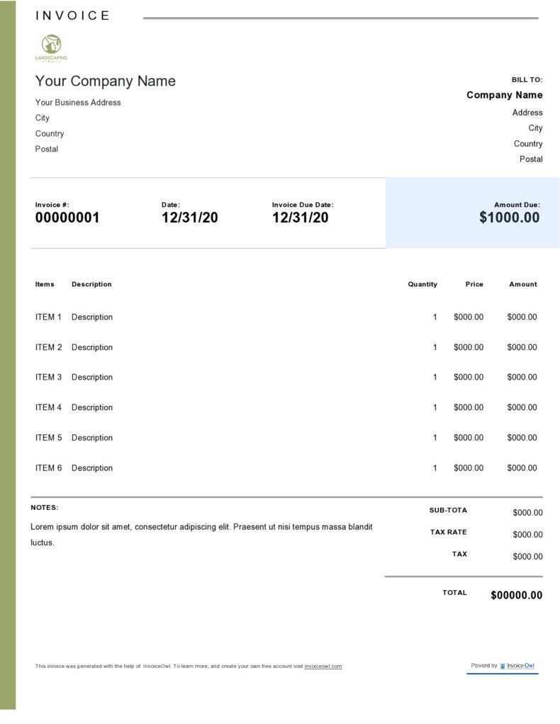 40 Printable Landscaping Invoice Templates (& Examples)