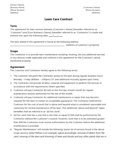 40 Professional Lawn Care Contract Templates (FREE)