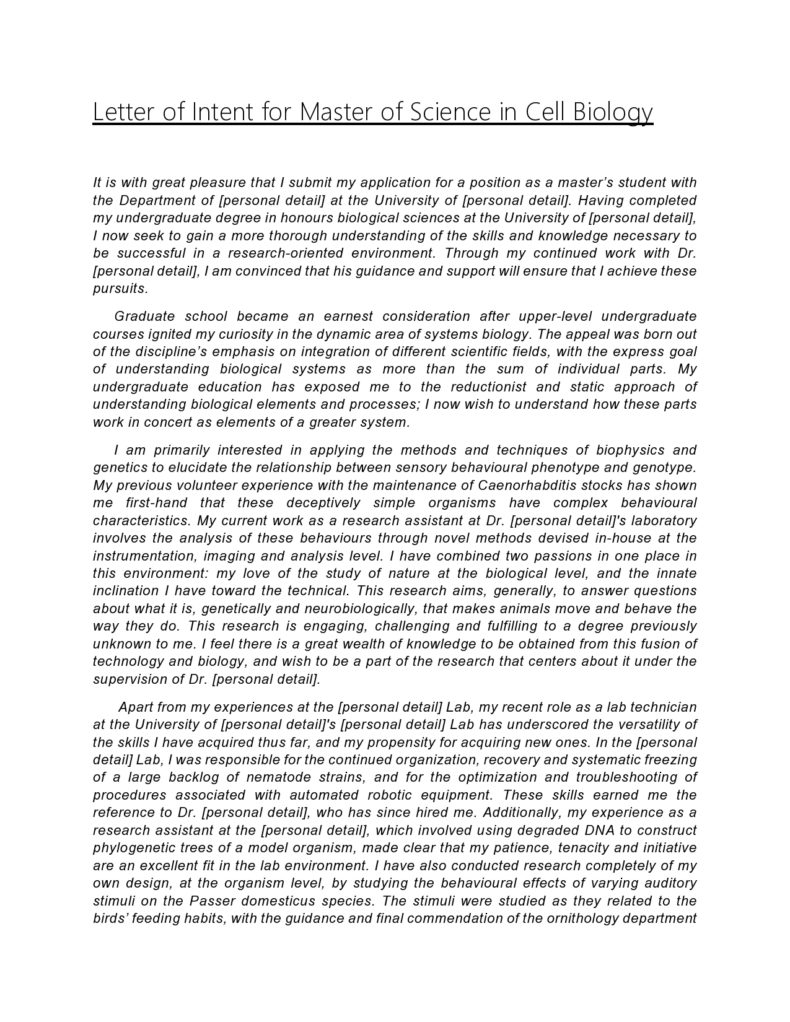 40 Best Letter of Intent for Graduate School Samples