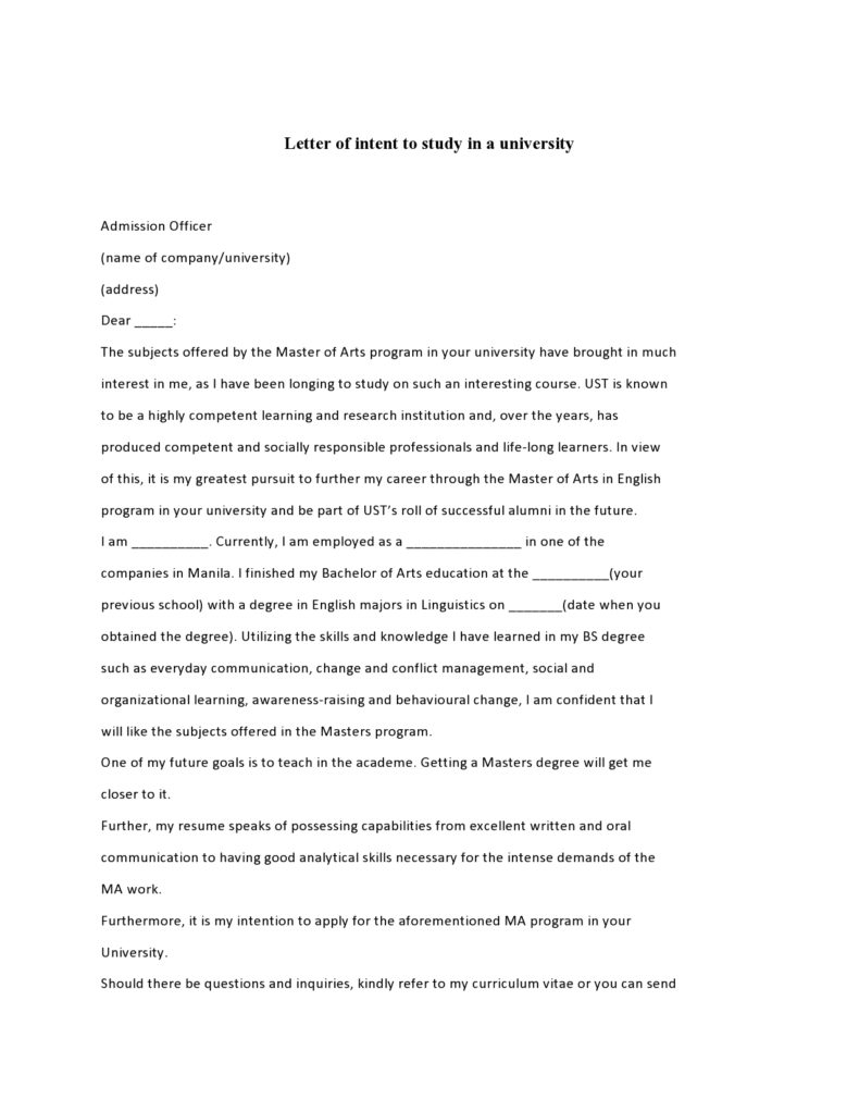 40 Best Letter of Intent for Graduate School Samples