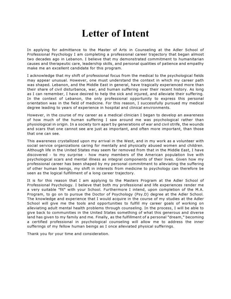 40 Best Letter of Intent for Graduate School Samples