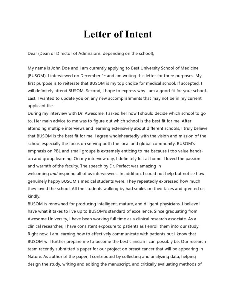 40 Best Letter of Intent for Graduate School Samples