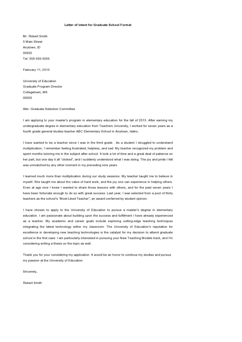 40 Best Letter of Intent for Graduate School Samples