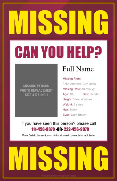 41 Printable Missing Poster Templates (Flyers & Signs)