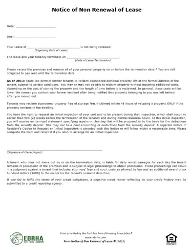 40 Free Not Renewing Lease Letters (& Samples) ᐅ TemplateLab