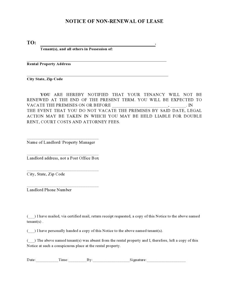 40 Free Not Renewing Lease Letters (& Samples) ᐅ TemplateLab