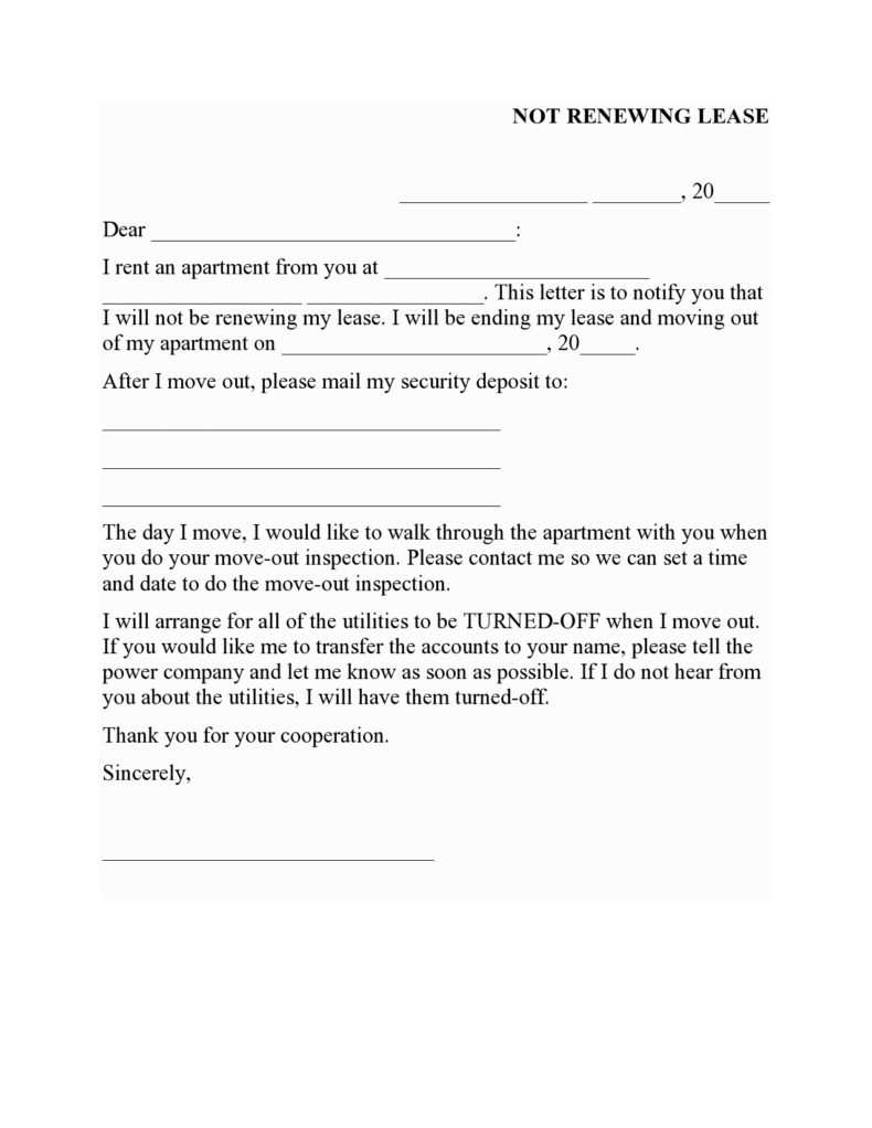 40 Free Not Renewing Lease Letters (& Samples) ᐅ TemplateLab