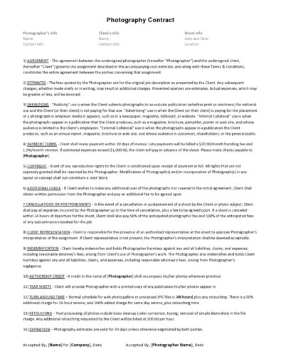 39 Simple Photography Contract Templates (Free) ᐅ TemplateLab