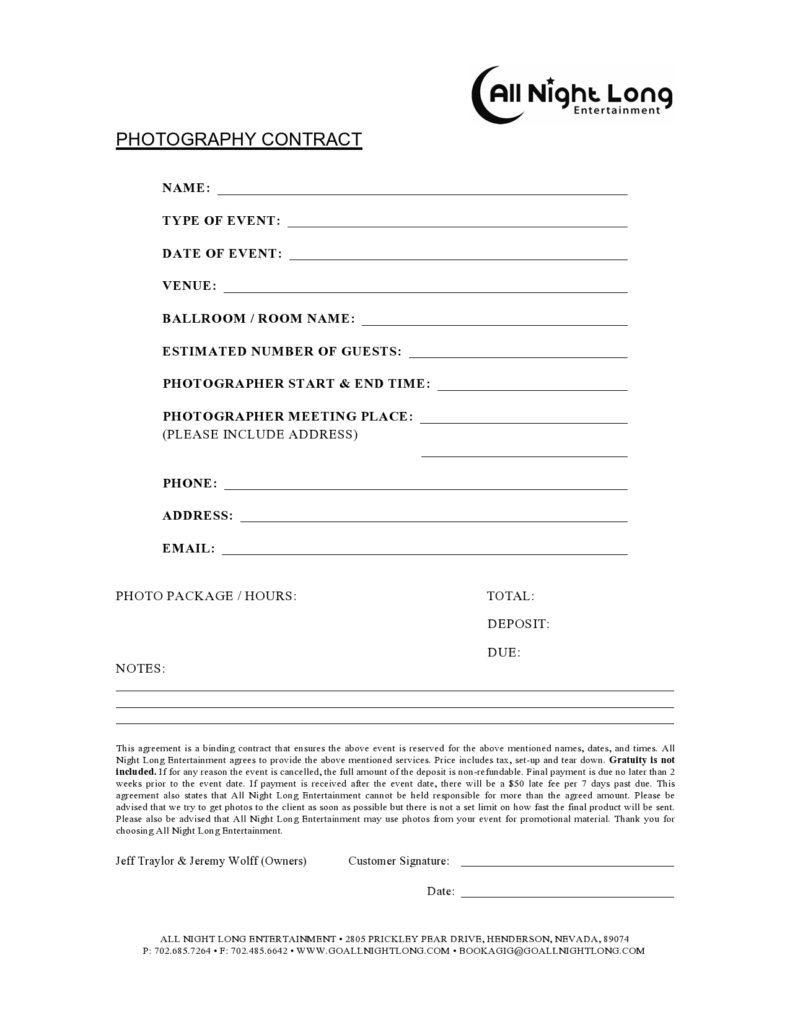 39 Simple Photography Contract Templates (Free) ᐅ TemplateLab