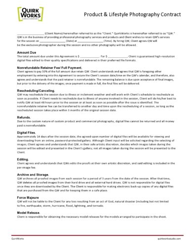 39 Simple Photography Contract Templates (Free) ᐅ TemplateLab