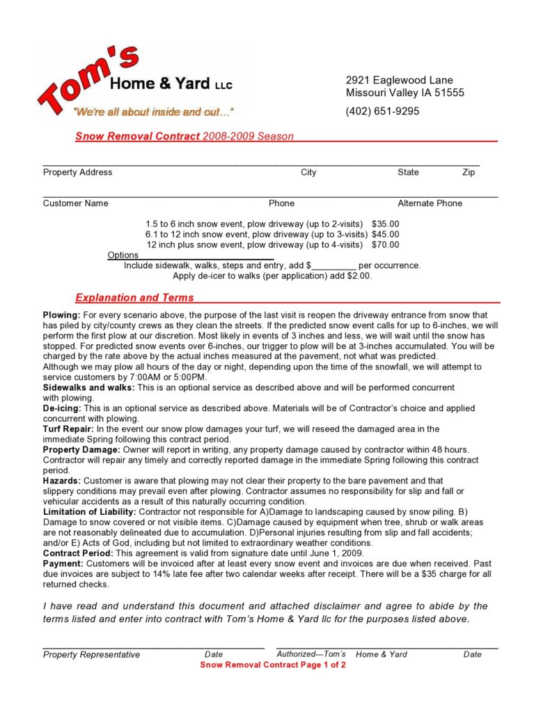 40 Professional Snow Removal Contracts (FREE) ᐅ TemplateLab