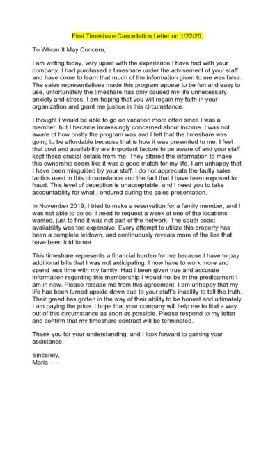 40 Timeshare Cancellation Letter Samples & Templates ᐅ TemplateLab