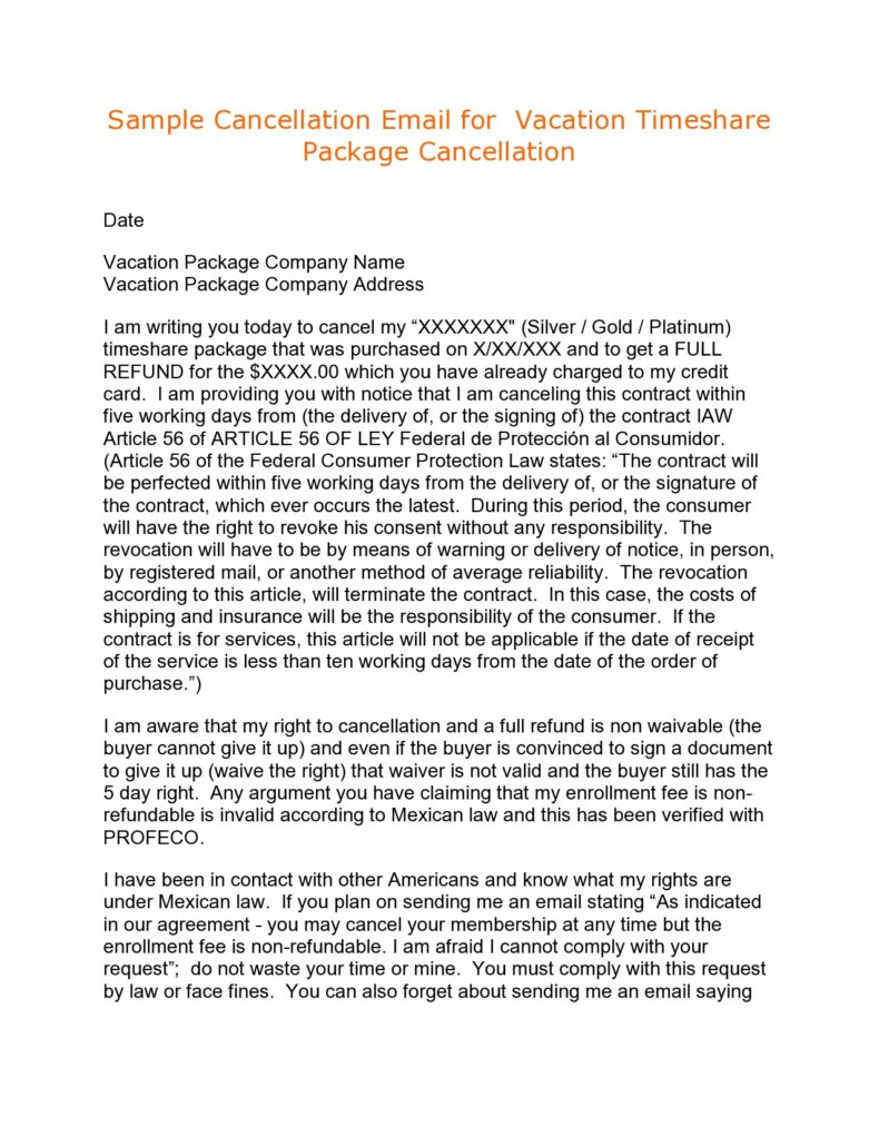 40 Timeshare Cancellation Letter Samples & Templates ᐅ TemplateLab