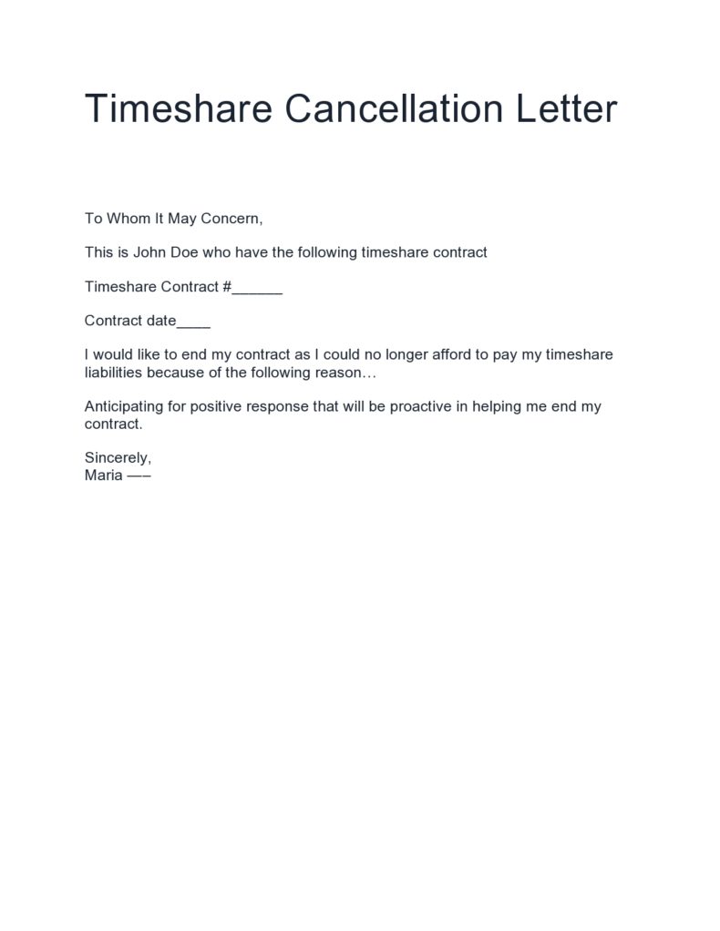 40 Timeshare Cancellation Letter Samples & Templates ᐅ TemplateLab
