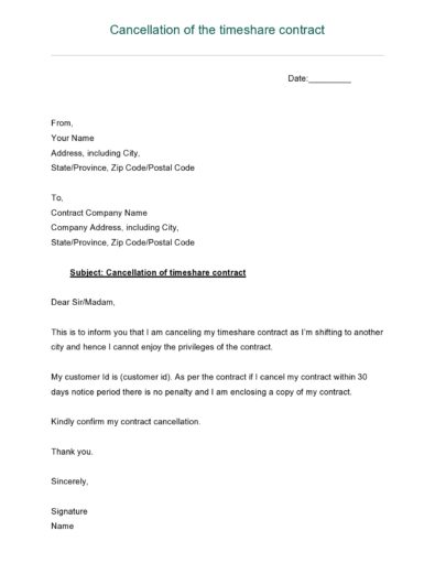 40 Timeshare Cancellation Letter Samples & Templates ᐅ TemplateLab