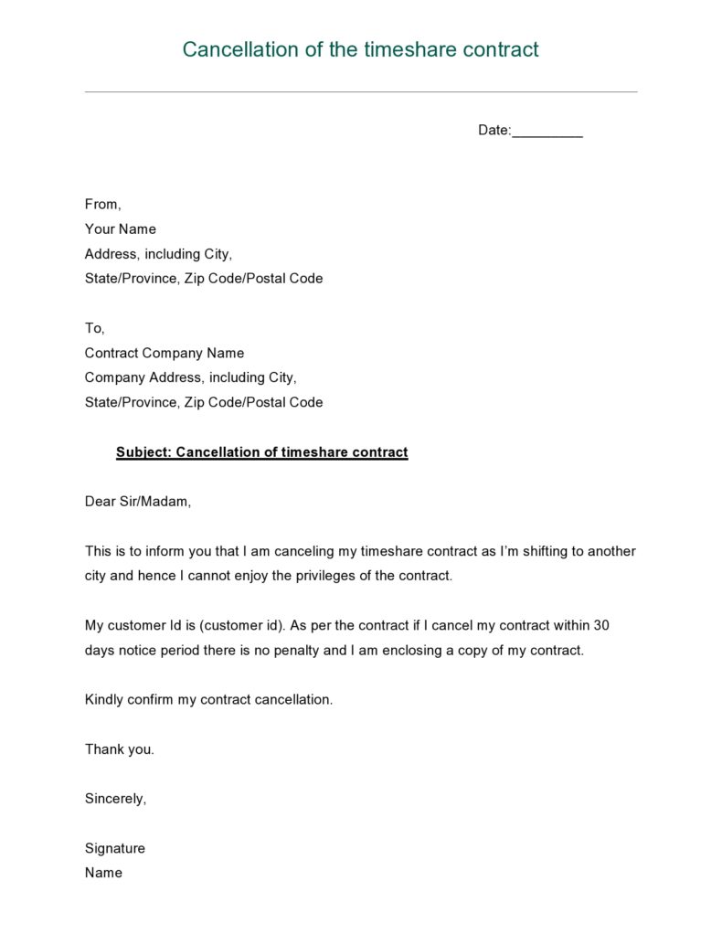 40 Timeshare Cancellation Letter Samples & Templates ᐅ TemplateLab