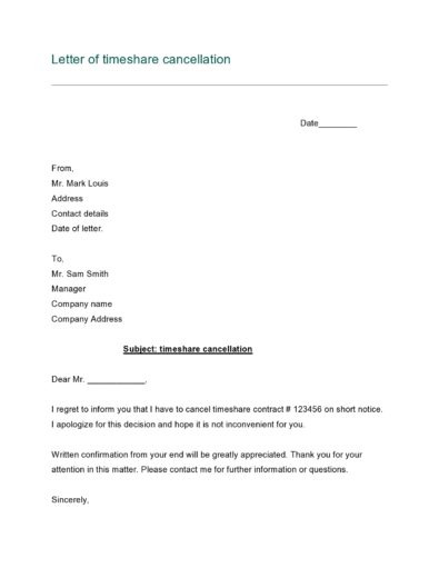 40 Timeshare Cancellation Letter Samples & Templates ᐅ TemplateLab