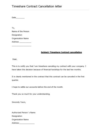 40 Timeshare Cancellation Letter Samples & Templates ᐅ TemplateLab