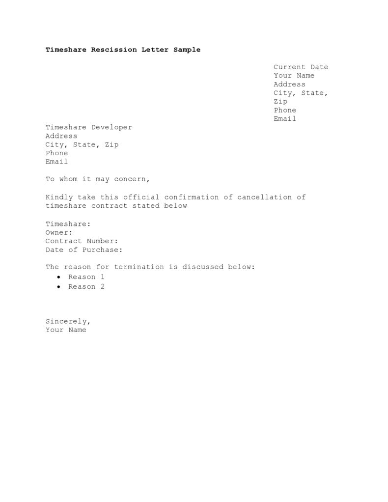40 Timeshare Cancellation Letter Samples & Templates ᐅ TemplateLab
