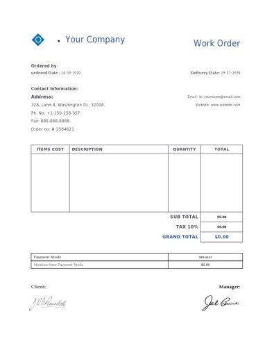 52 Printable Work Order Templates (Excel, Word, PDF)