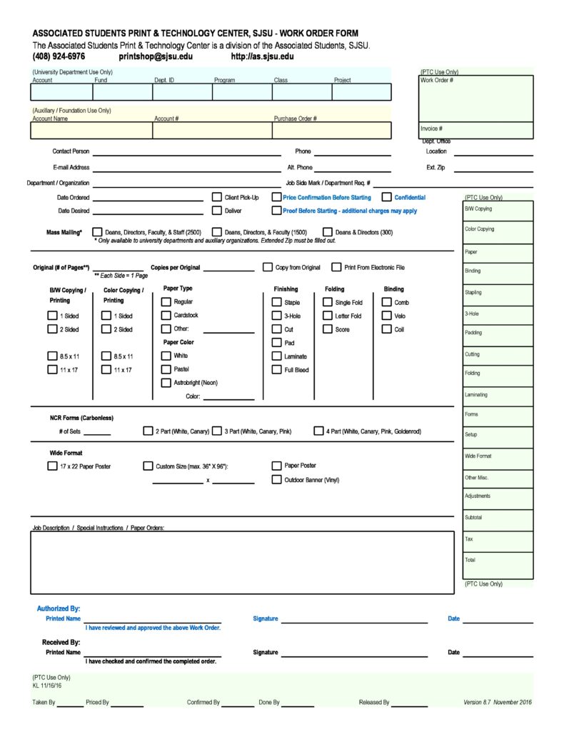 52 Printable Work Order Templates (Excel, Word, PDF)
