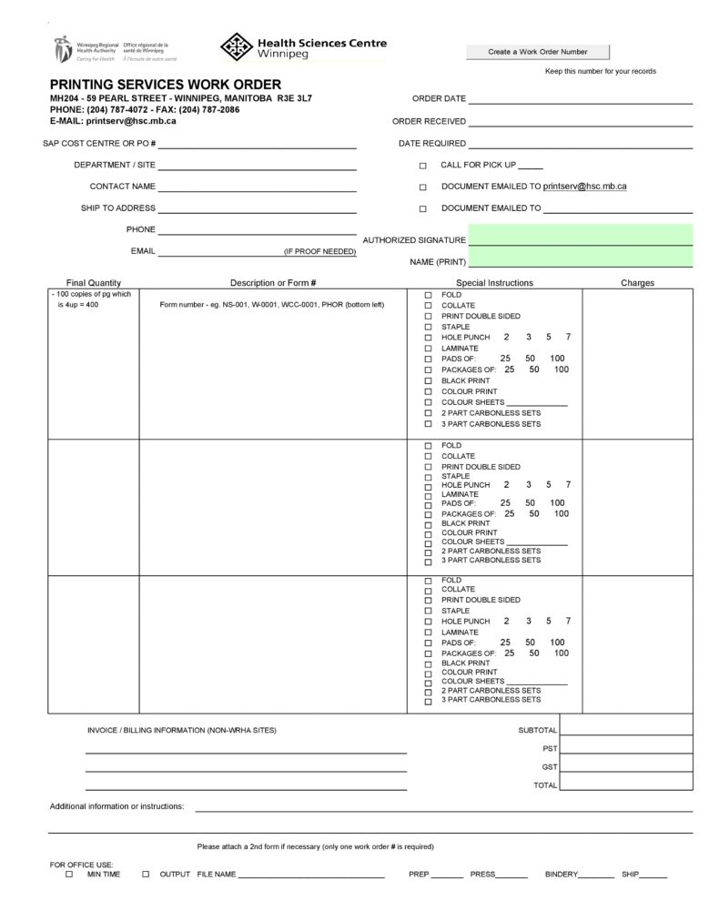52 Printable Work Order Templates (Excel, Word, PDF)