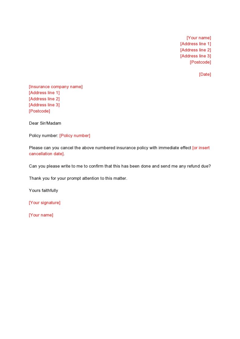 39 Insurance Cancellation Letters (Home, Health, Auto)