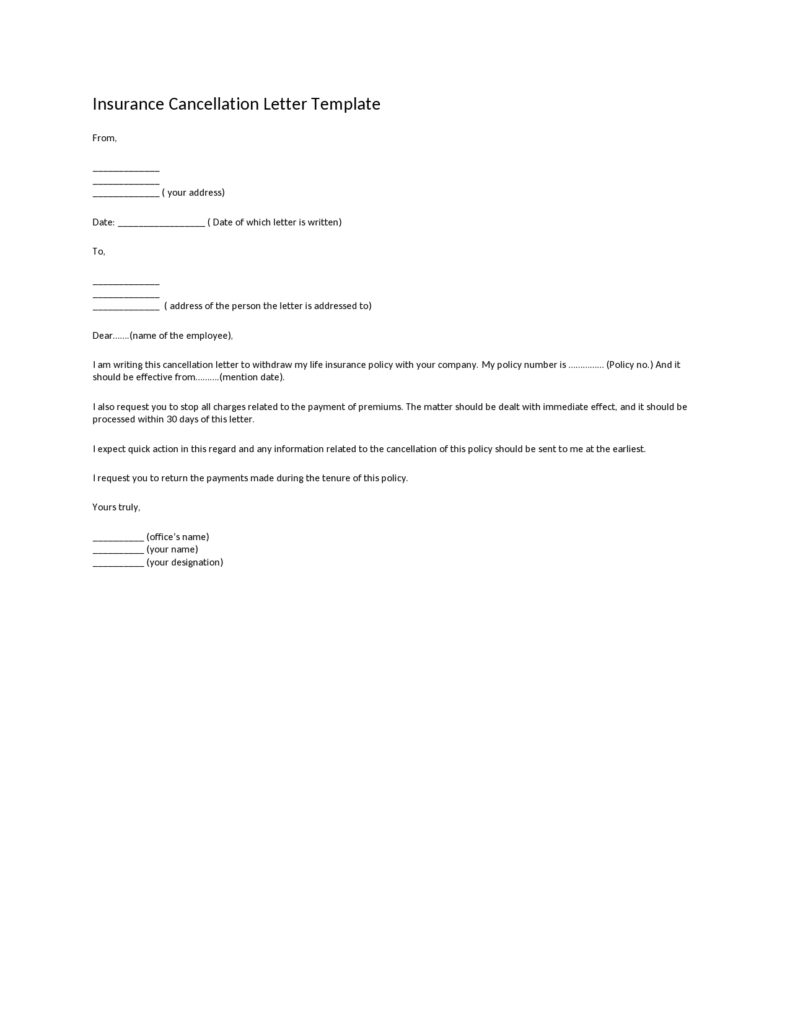 39 Insurance Cancellation Letters (Home, Health, Auto)