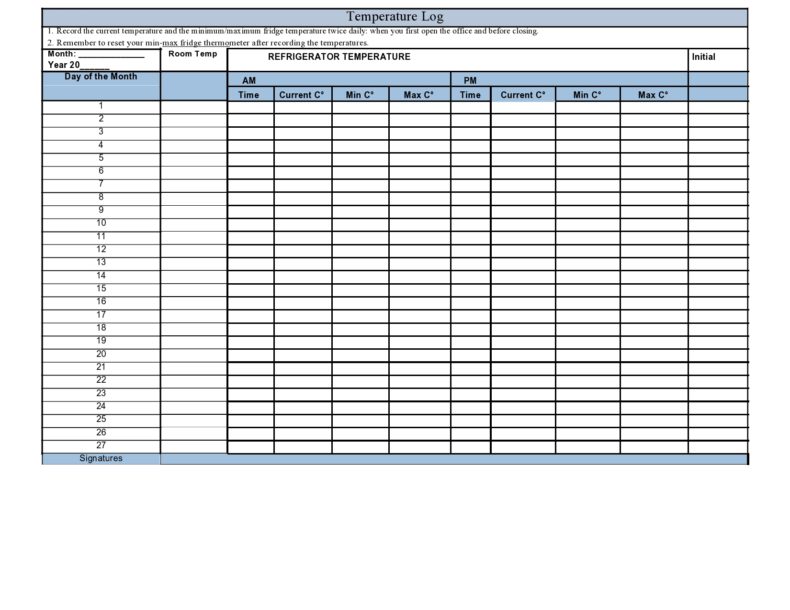 40 Printable Temperature Log Sheets (Word, Excel, PDF)