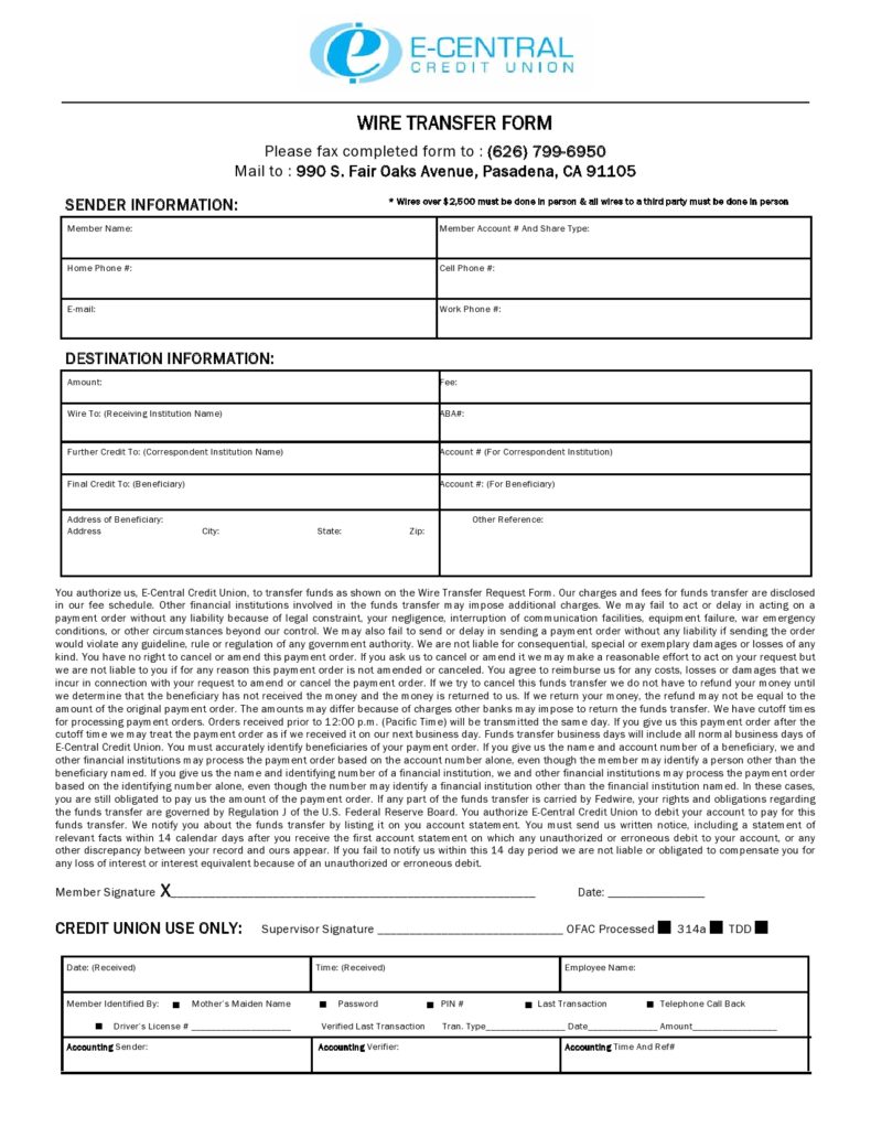 40 Wire Transfer Form Templates [PDF, Word, Excel]