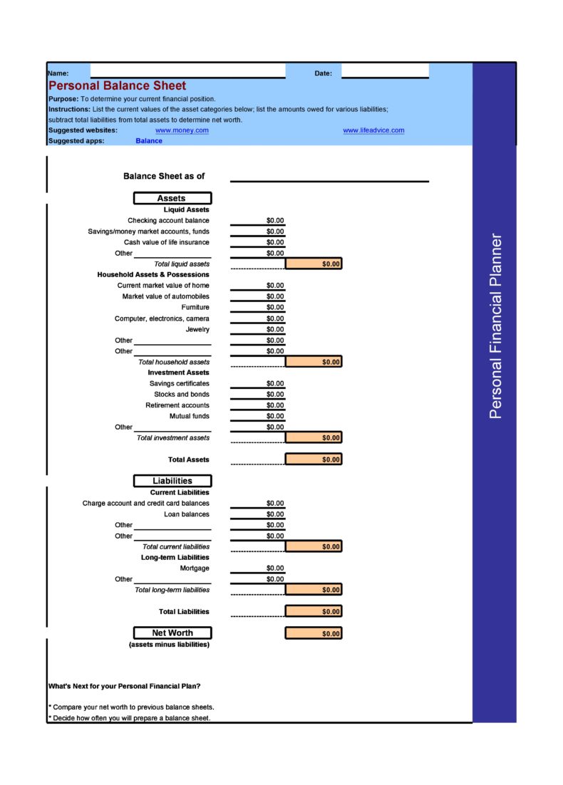 40 Excel Personal Balance Sheet Templates (& Examples) ᐅ TemplateLab