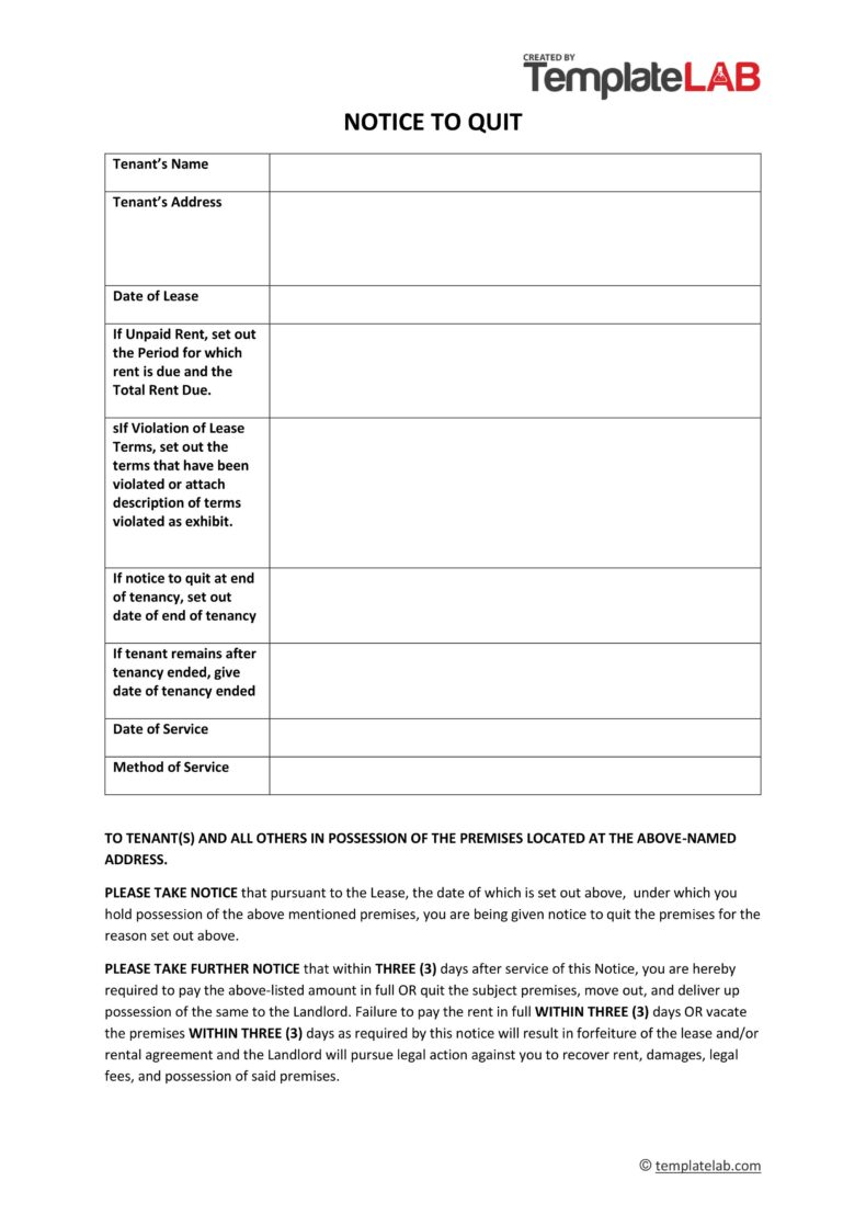 45 Notice To Quit Letters & Templates [3,7,14,30,60 days]