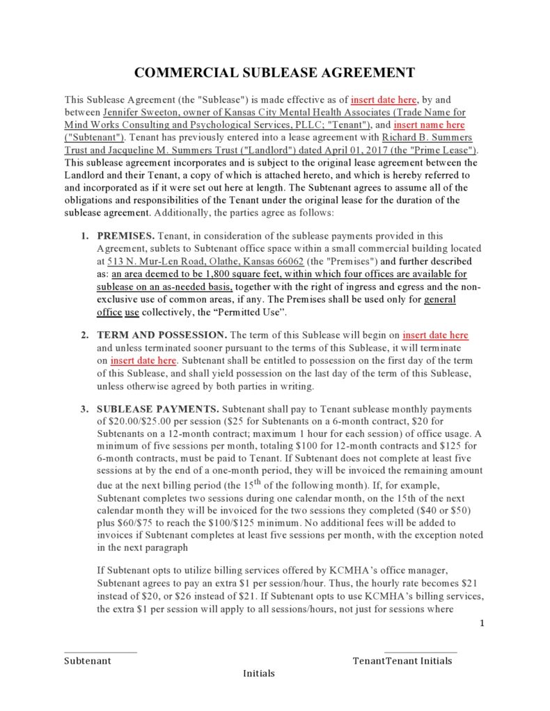 39 Free Commercial Sublease Agreement Templates [Word,PDF]