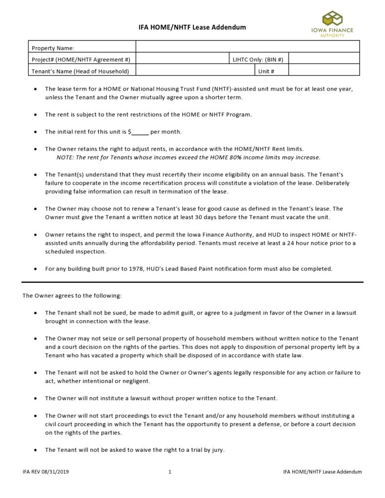 41 Free Lease Addendum Templates & Forms [By State]