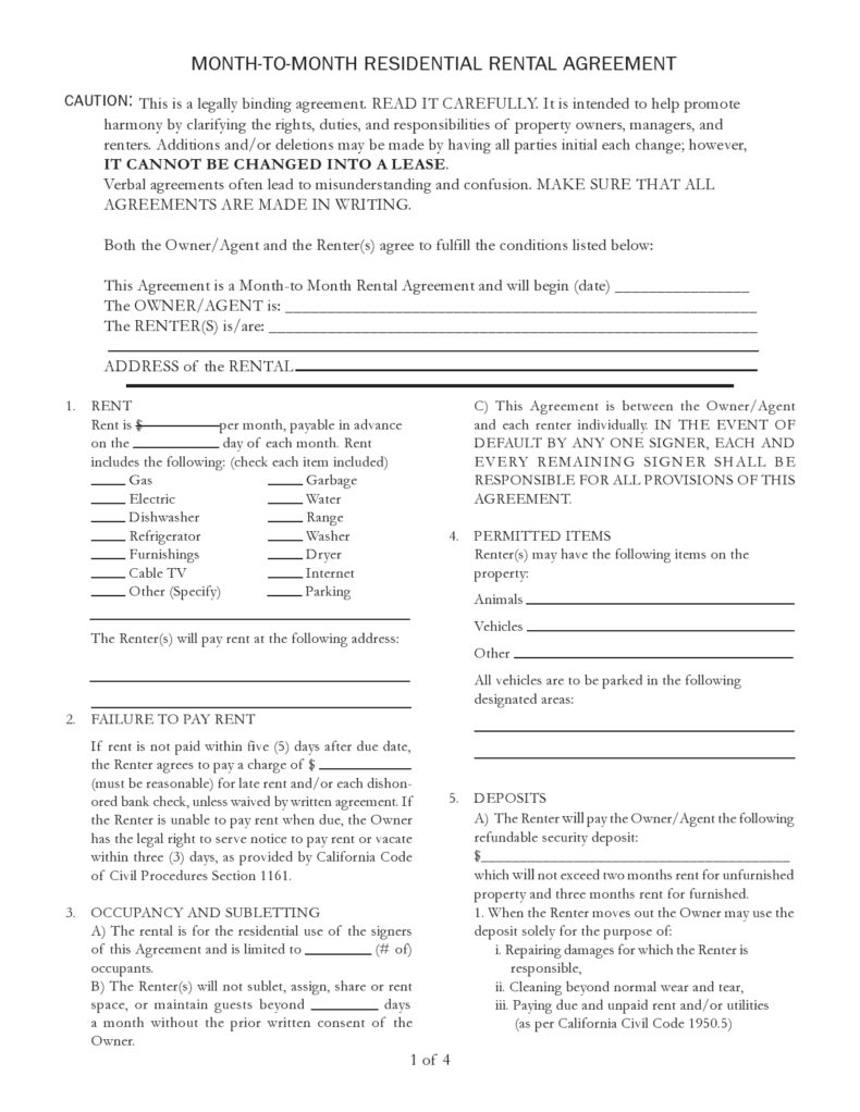 39 Simple Month-to-Month Rental Agreements [100% Free] ᐅ TemplateLab