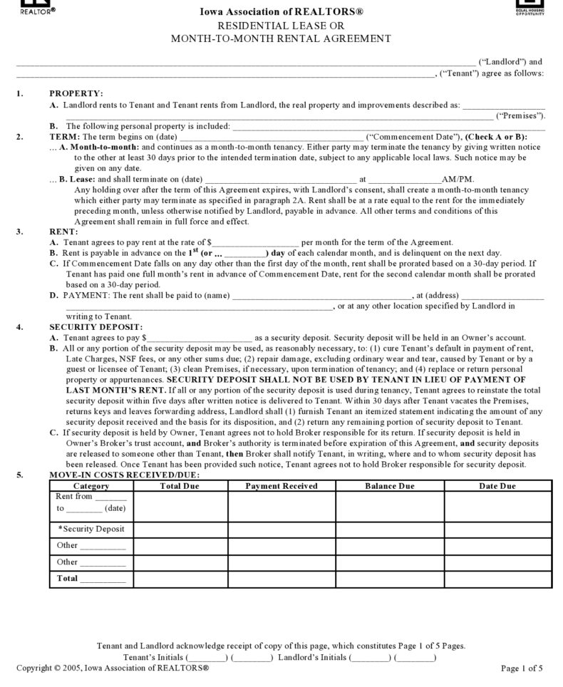 39 Simple Month-to-Month Rental Agreements [100% Free] ᐅ TemplateLab