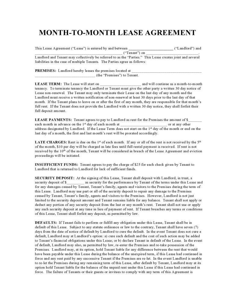39 Simple Month-to-Month Rental Agreements [100% Free] ᐅ TemplateLab