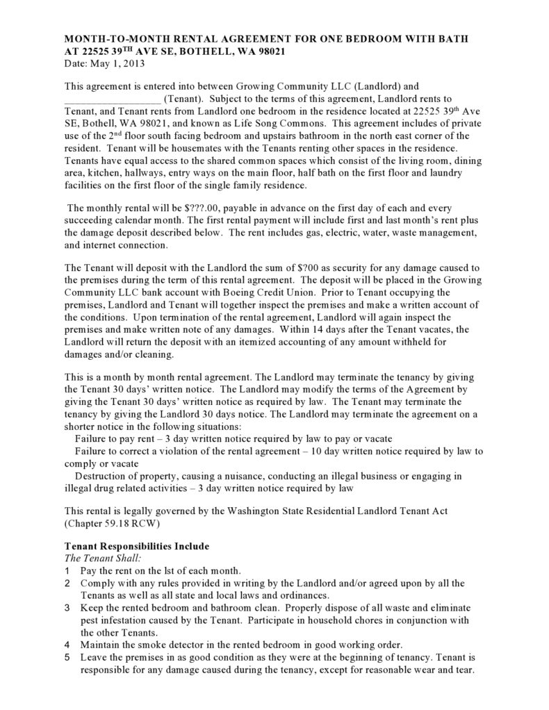 39 Simple Month-to-Month Rental Agreements [100% Free] ᐅ TemplateLab