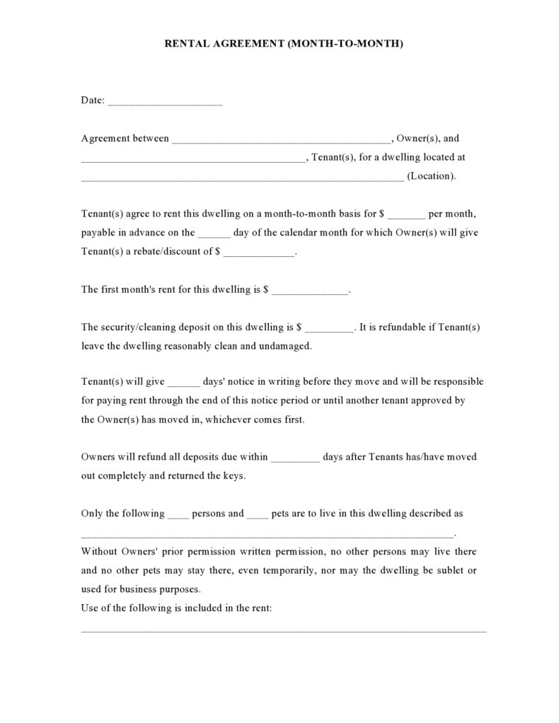 39 Simple Month-to-Month Rental Agreements [100% Free] ᐅ TemplateLab