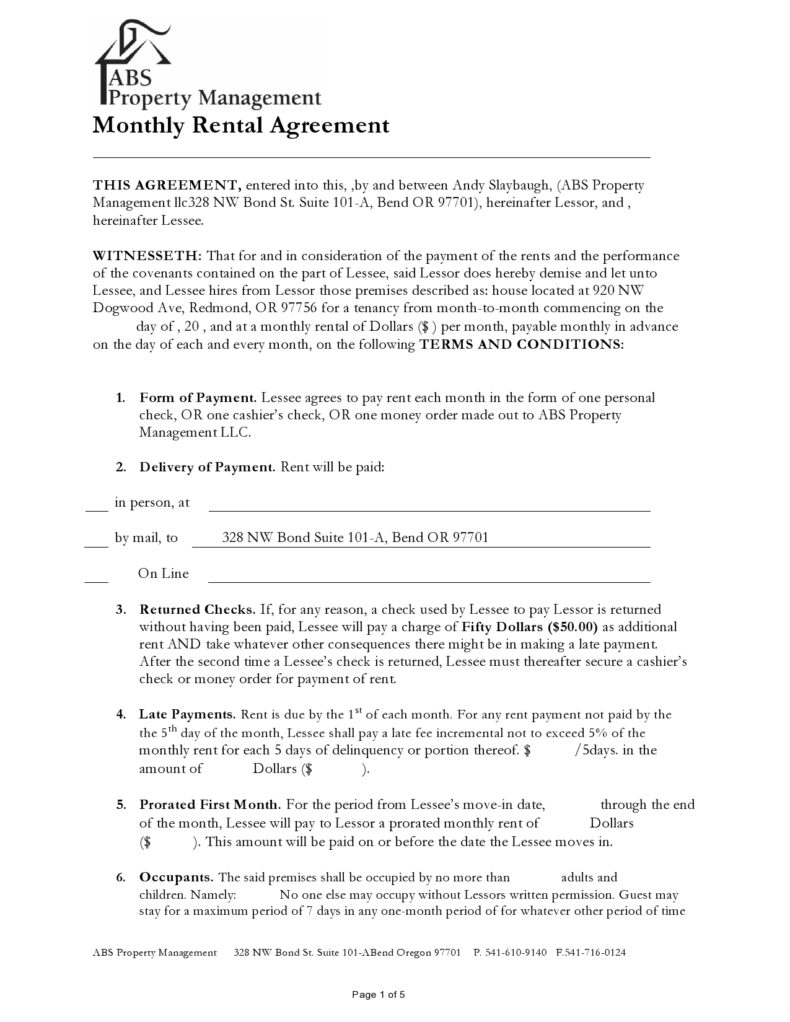 39 Simple Month-to-Month Rental Agreements [100% Free] ᐅ TemplateLab