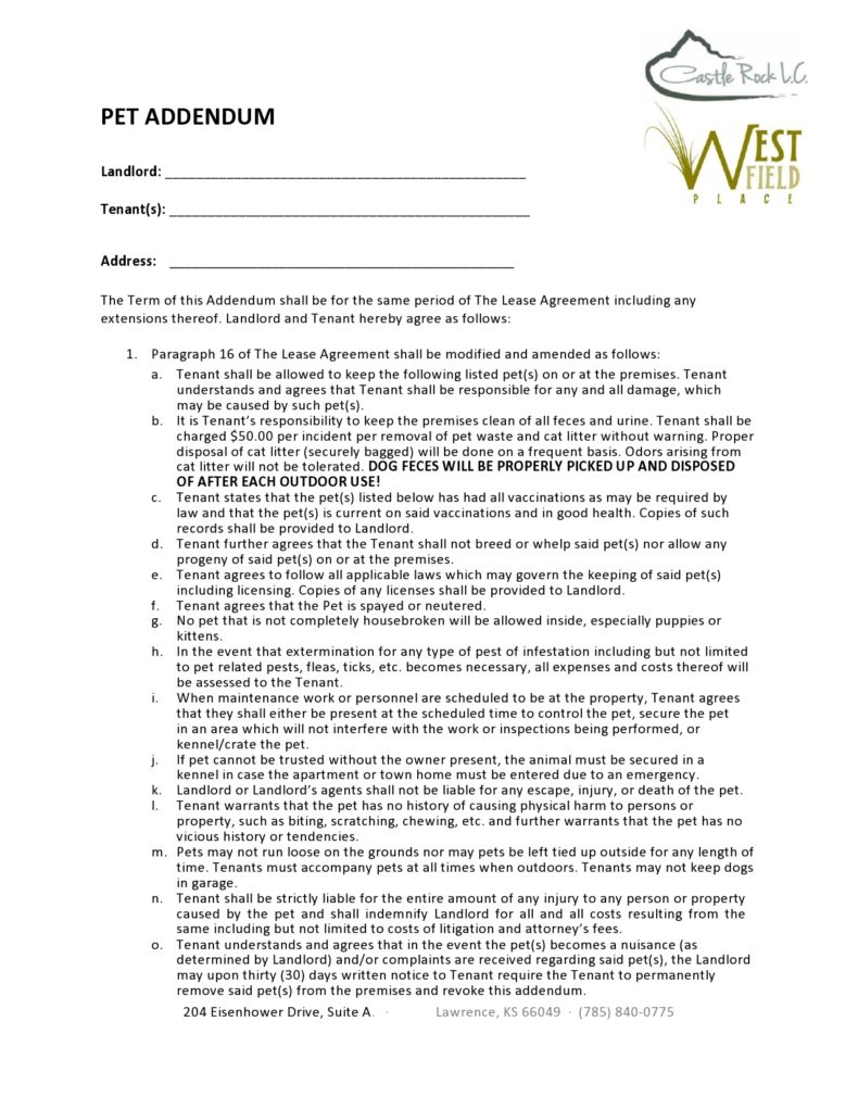 39 Free Pet Addendum Forms to Rental Agreement [DOC, PDF]