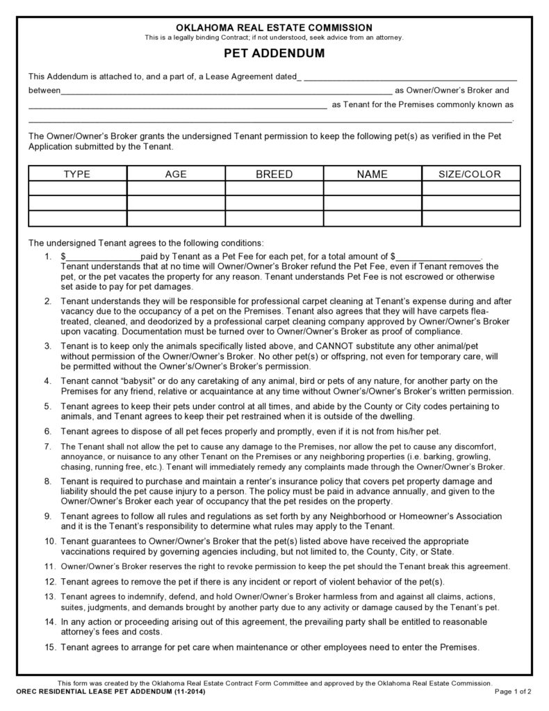 39 Free Pet Addendum Forms to Rental Agreement [DOC, PDF]