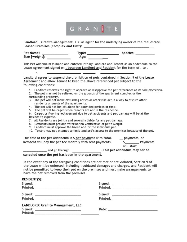 39 Free Pet Addendum Forms to Rental Agreement [DOC, PDF]