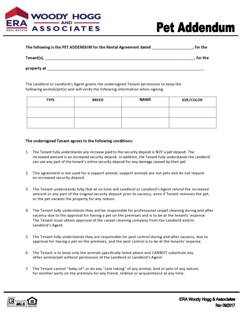 39 Free Pet Addendum Forms to Rental Agreement [DOC, PDF]