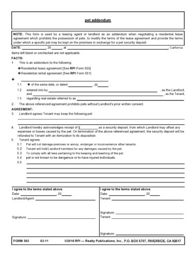 39 Free Pet Addendum Forms to Rental Agreement [DOC, PDF]