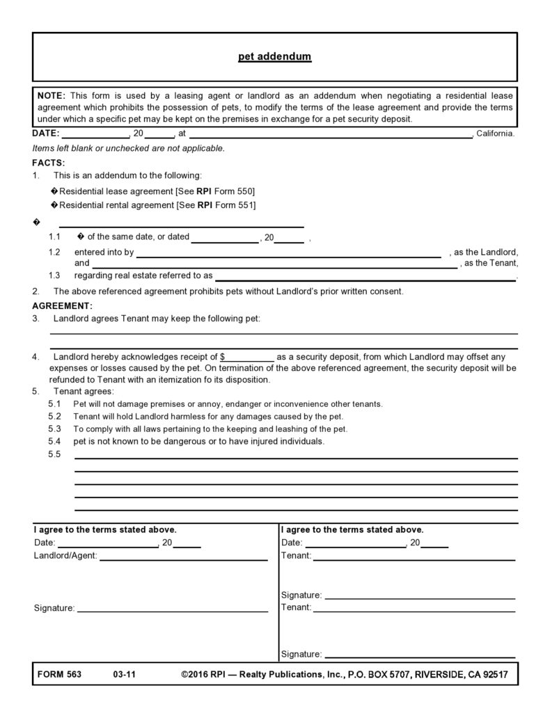 39 Free Pet Addendum Forms to Rental Agreement [DOC, PDF]